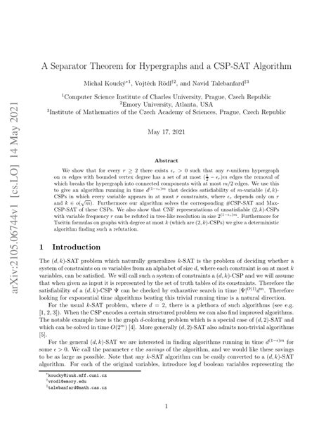 Pdf A Separator Theorem For Hypergraphs And A Csp Sat Algorithm