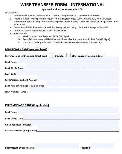 Professional Wire Transfer Form Template For Quick Money Transfers