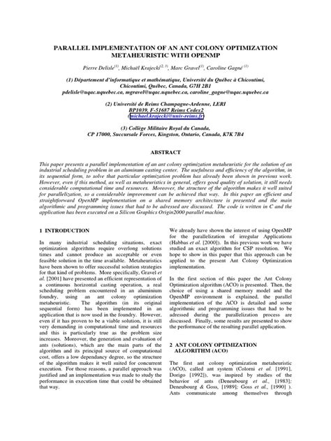 Parallel Implementation Of An Ant Colony Optimization Metaheuristic With Openmp Pdf Parallel