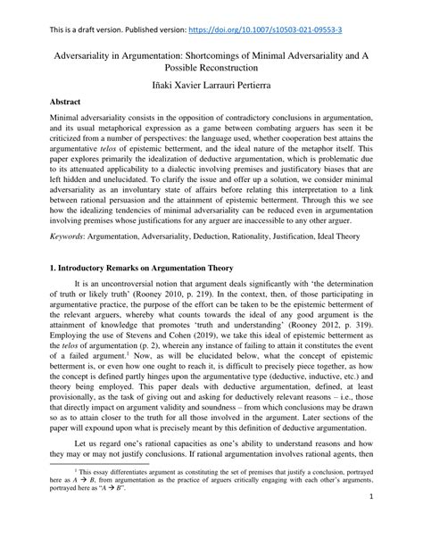 Pdf Adversariality In Argumentation Shortcomings Of Minimal