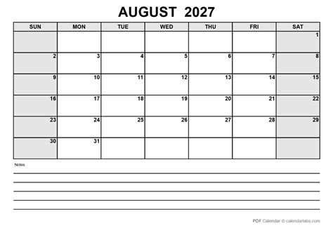 August 2027 Calendar With Holidays Calendarlabs