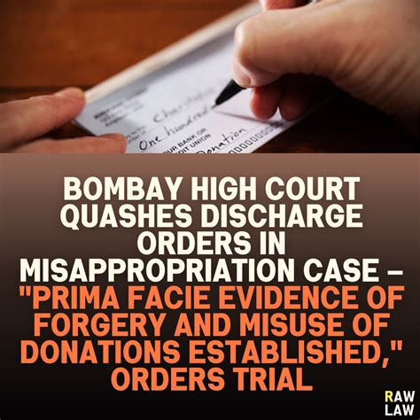 Bombay High Court Quashes Discharge Orders In Misappropriation Case