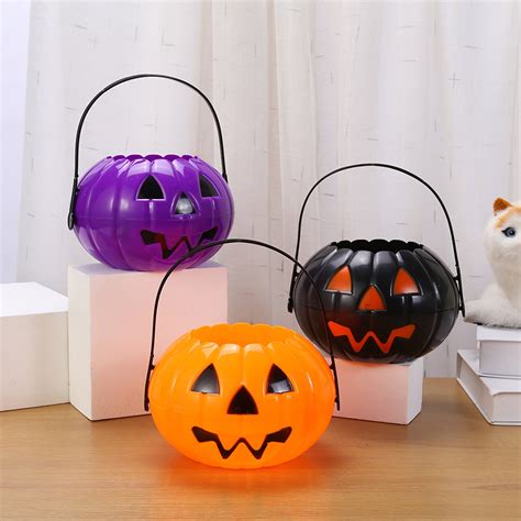 Udiyo Plastic Bucket Halloween Pumpkin Bucket Portable Pumpkin Candy