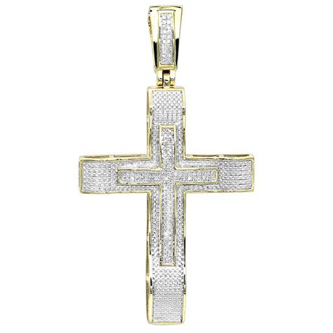 Hip Hop Jewelry 10k Gold Large Diamond Double Cross Pendant For Men 0