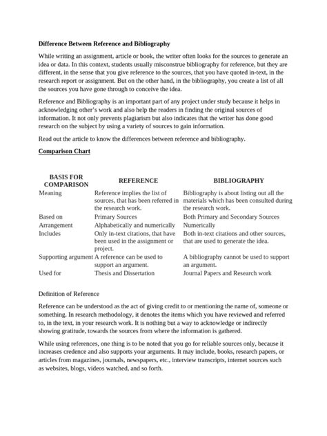 Difference Between Reference And Bibliography Pdf Bibliography Thesis