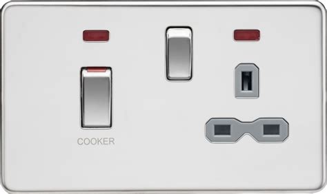 A DP Switch A Socket With Neons Polished Chrome With Grey Insert ML Accessories