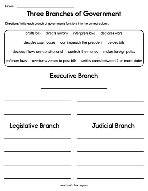 Three Branches Of Government Worksheet PDF Engaging Activities For