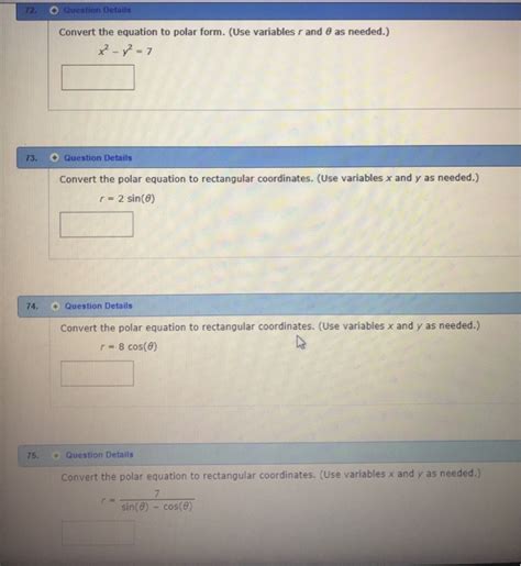 Solved O Question Details Convert The Equation To Polar Chegg