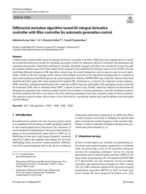 Pdf Differential Evolution Algorithm Tuned Tilt Integral Derivative