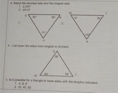 solved name the shortest side and the longest side 1 delta dry 2