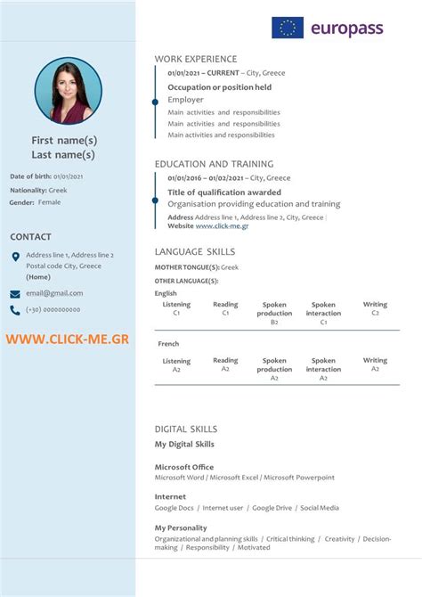 EUROPASS CURRICULUM VITAE CV WORD DOCX FORMAT PHOTO Click Me Gr