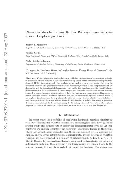 Pdf Classical Analogs For Rabi Oscillations Ramsey Fringes And Spin Echo In Josephson Junctions