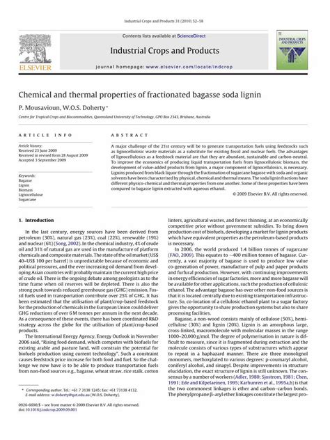 Pdf Chemical And Thermal Properties Of Fractionated Bagasse Soda
