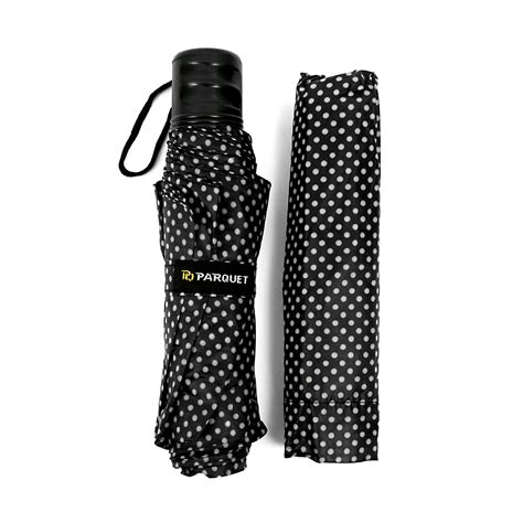 Wholesale Telescopic Umbrellas Black Polka Dots Dollardays