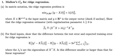 1 mallow s cp for ridge regression a in matrix