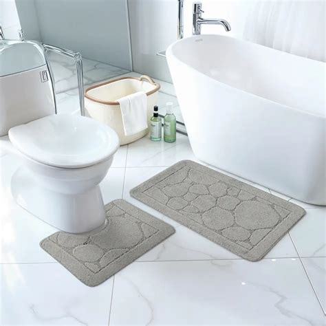 Olive Piece Machine Washable Non Slip Light Grey Bathroom Rug Set Grey Grey Rug — Rugsdirect Online