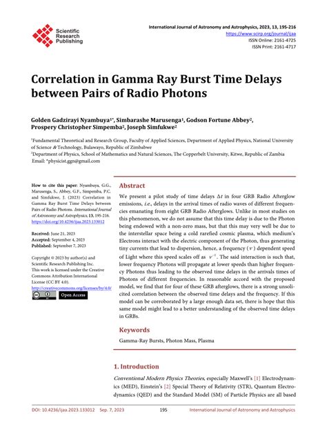 Pdf Correlation In Gamma Ray Burst Time Delays Between Pairs Of Radio