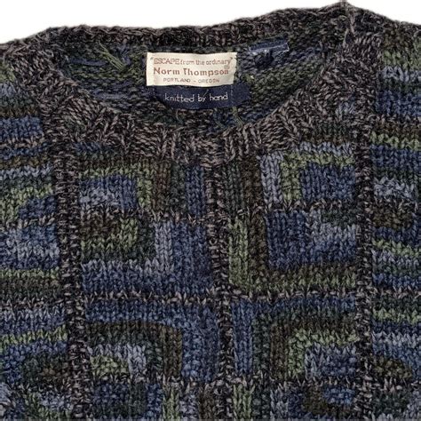Norm Thompson Knitted Black Green And Blue Sweater Depop