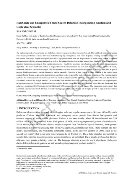 Pdf Hatecircle And Unsupervised Hate Speech Detection Incorporating Emotion And Contextual