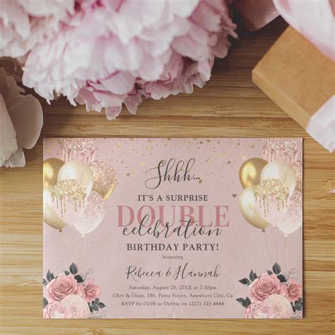 Chic Girly Surprise Double Birthday Party Invitation Zazzle