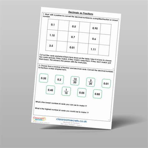 Year 6 Decimals As Fractions Discussion Problem Resource Classroom Secrets