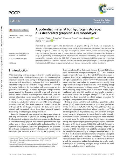 Pdf A Potential Material For Hydrogen Storage A Li Decorated
