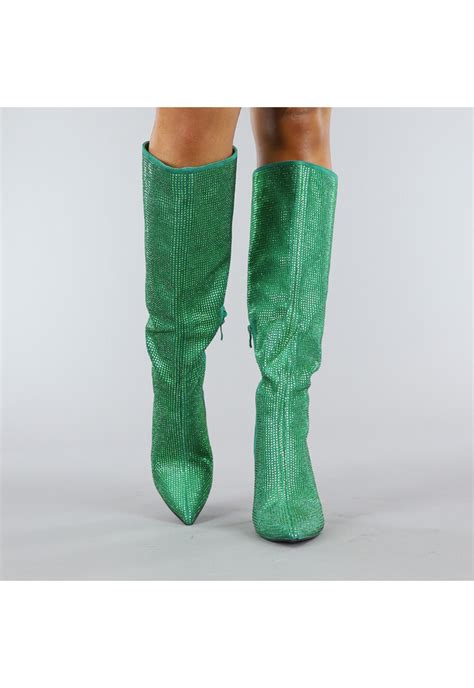 Lange Groene Glitter Laarzen Met Stiletto Hak Uwantisell Nl