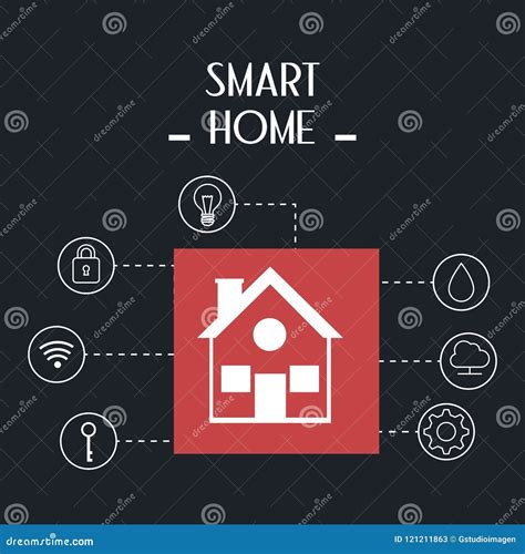 Smart House With Set Services Icons Stock Vector Illustration Of Lock