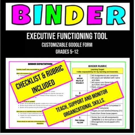 Binder Rubric And Checklist For Student Executive Function Resource