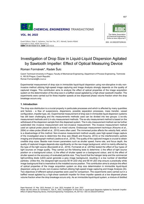 Pdf Investigation Of Drop Size In Liquid Liquid Dispersion Agitated