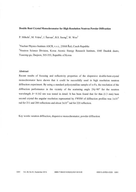 Pdf Double Bent Crystal Monochromator For High Resolution Neutron Powder Diffraction