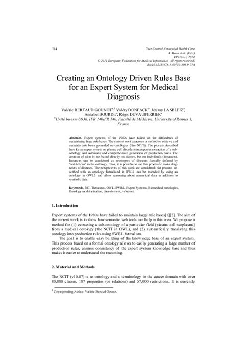 Pdf Creating An Ontology Driven Rules Base For An Expert System For Medical Diagnosis
