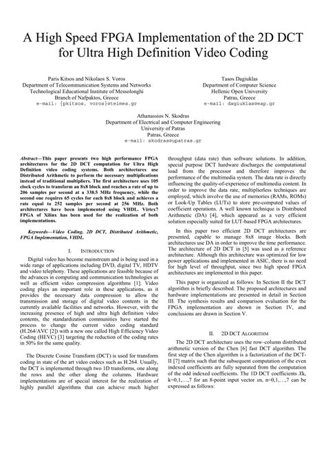 pdf a high speed fpga implementation of the 2d dct for ultra high