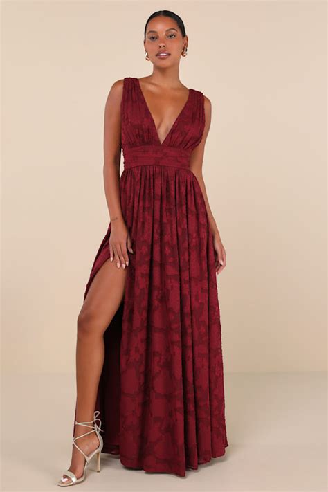 Burgundy Dress Burnout Floral Dress Sleeveless Maxi Dress Lulus