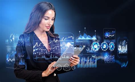 Businesswoman Working With Tablet In Hand Big Business Data Analysis