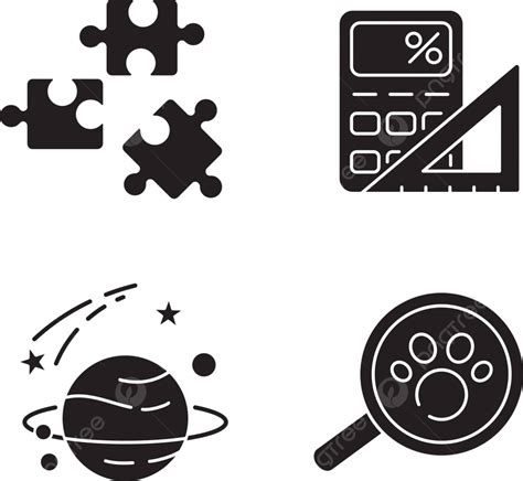 Black Glyph Icons Set Depicting Natural And Formal Sciences On White