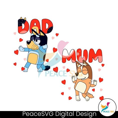 Bluey Mum Dad Valentine Couple Svg Files For Cricut Peace Svg