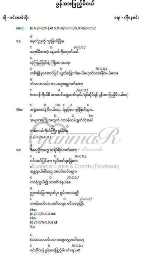 ခွန်အားဖြည့်မိငယ် ခင်မောင်တိုး In 2025 Song Lyrics And Chords