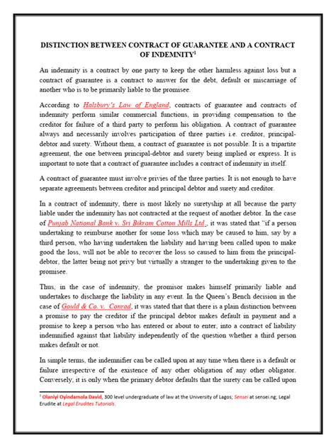 Contracts Of Guarantee And Indemnity Pdf Guarantee Indemnity