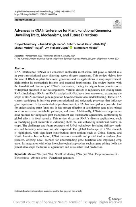 Advances In Rna Interference For Plant Functional Genomics Unveiling