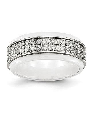 Chisel Stainless Steel Polished White Ceramic Cz Ridged Edge Ring Macys
