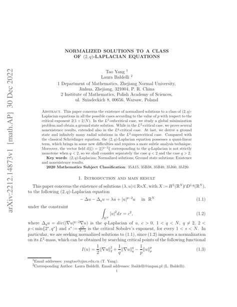 Pdf Normalized Solutions To A Class Of 2q Laplacian Equations