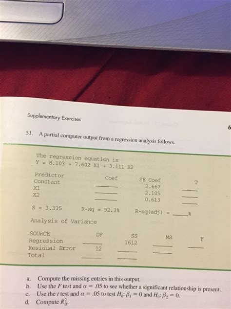 Solved Supplementary Exercises A Partial Computer Output