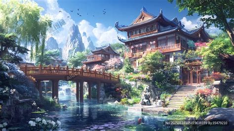 Ai创作图古风人物大场景 古风场景概念图 唯美古风场景 古风唯美场景 卡通古风场景 古风山水场景 风景原画 仙境亭台楼阁 仙侠场景 古风场景