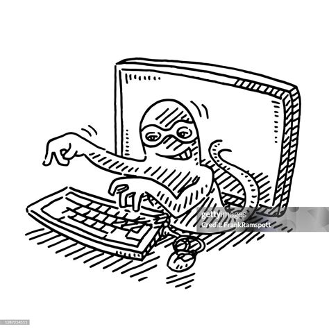 Masked Computer Hacker Cartoon Drawing High Res Vector Graphic Getty