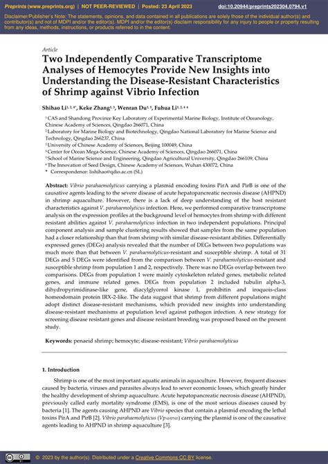 Pdf Two Independently Comparative Transcriptome Analyses Of Hemocytes
