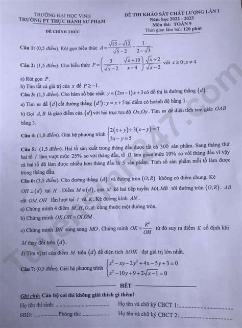 Đề thi thử môn Toán vào lớp PT Thực hành Sư phạm năm