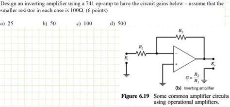 solved design an inverting amplifier using a 741 op amp to