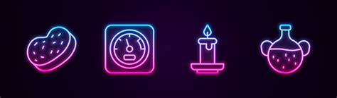 Atur Garis Spons Bath Termometer Sauna Lilin Aroma Dan Botol Minyak Esensial Ikon Neon Bercahaya