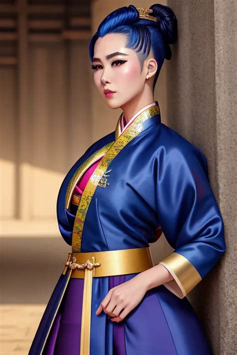 Dopamine Girl A Color Pencil Draw Of A Queen Wearing Hanbok Leaning Against The Wall In A